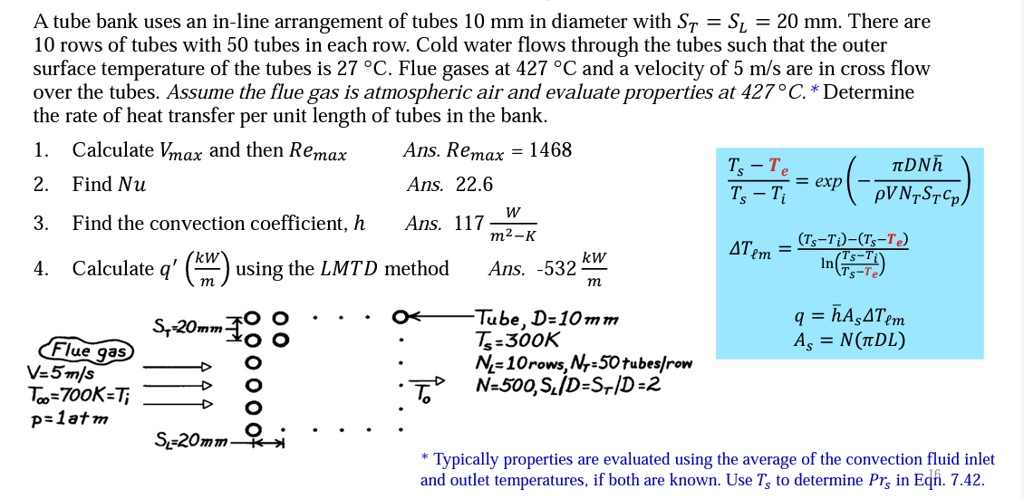 SOLVED: A tube bank uses an in-line arrangement of tubes 10 mm in ...