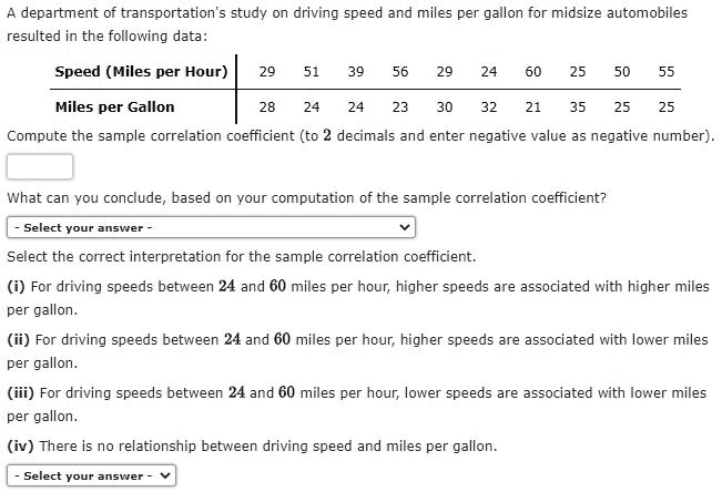 SOLVED: department of transportation'study on driving speed and miles ... SOLVED: department of transportation'study on driving speed and miles ...