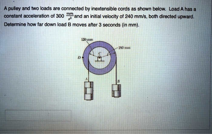 SOLVED: A pulley and two loads are connected by inextensible cords as shown below: Load A has a ...