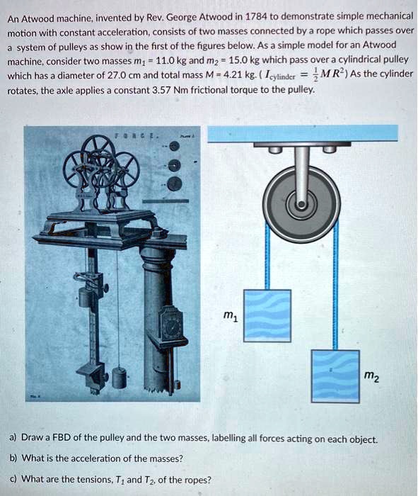 SOLVED: An Atwood machine; invented by Rev: George Atwood in 1784 to ...