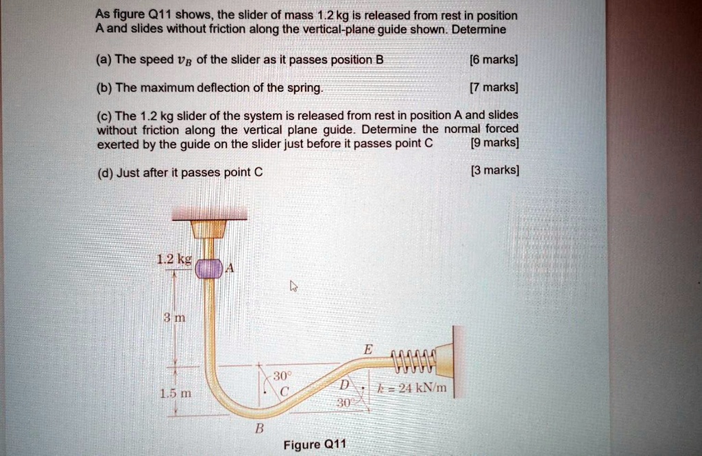 SOLVED: As figure Q11 shows, the slider of mass 1.2 kg is released from rest in position A and ...