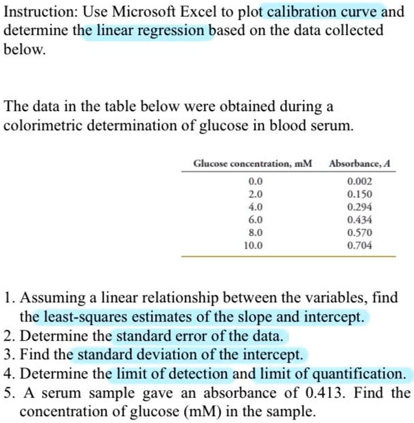 Solved Instruction Use Microsoft Excel To Plot Calibration Curve And