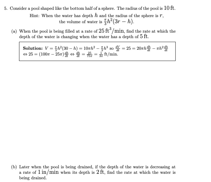 SOLVED: Can you please solve a) and b) Consider a pool shaped like the ...