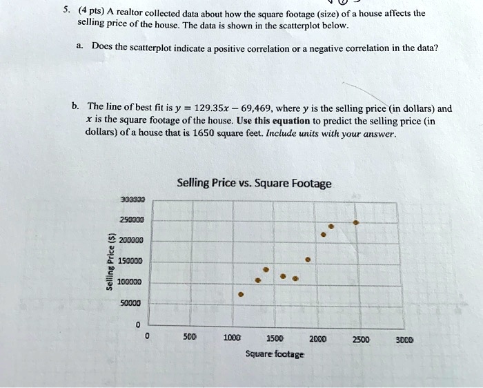 SOLVED: (4 pts) A realtor collected data about how the square footage ...