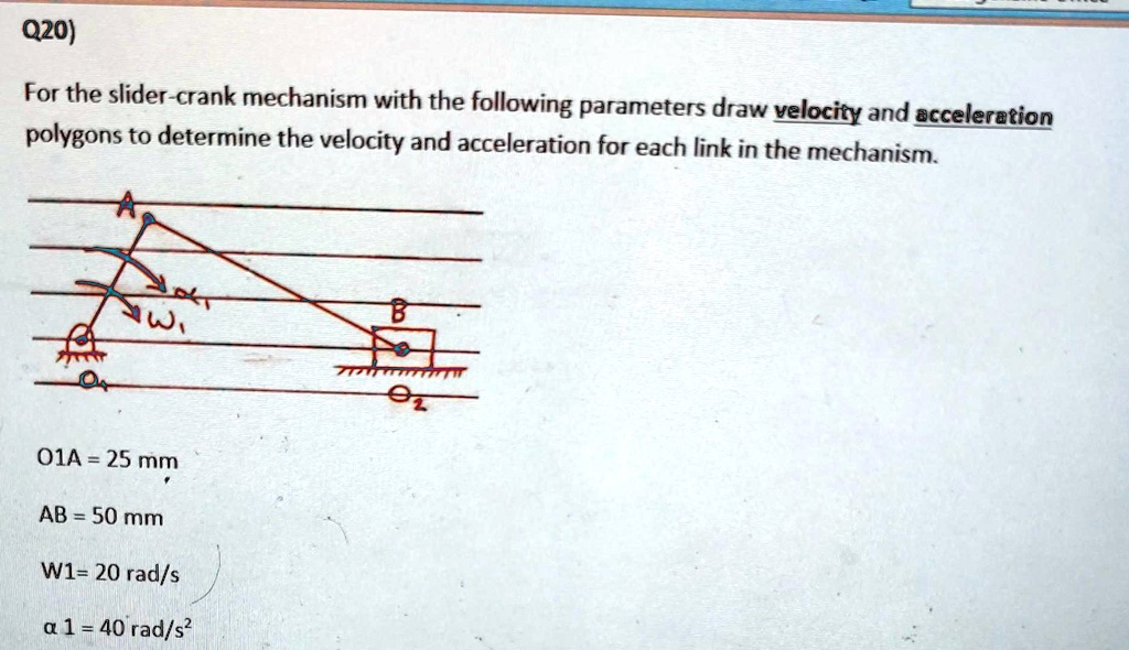 SOLVED: Q20) For the slider-crank mechanism with the following parameters, draw velocity and ...