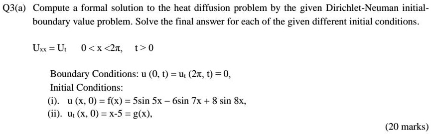 SOLVED: Question 3 please! Need it urgently! thank you Q3a Compute a formal solution to the heat ...