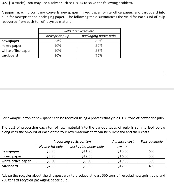 Text: 02 [10 marks] You may use solver such as LINDO to solve the ...