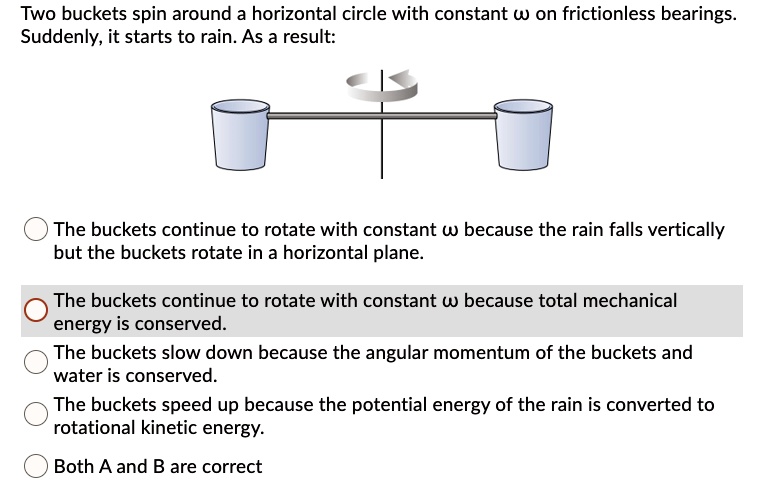 two buckets spin around a horizontal circle with constant w on ...