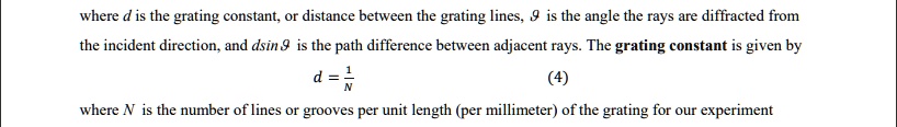SOLVED: where iS the grating constant distance between the grating ...