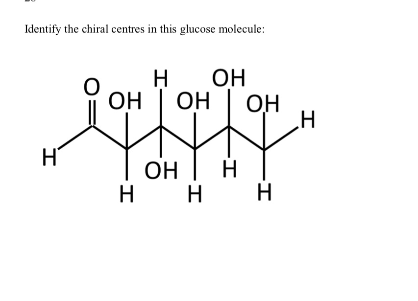 SOLVED: Identify the chiral centres in this glucose molecule: OH OH OH ...