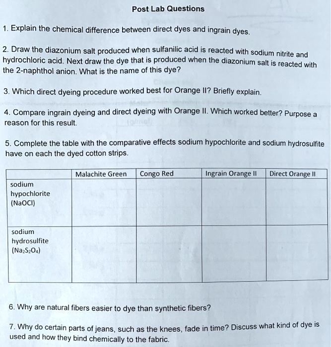 Post Lab Questions 1. Explain the chemical difference between direct ...
