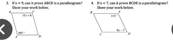 SOLVED: Ix =9,cn it prove ABCD is paralleogram? Show Hcmui work below: Ix=%,4n prove BCDE is ...