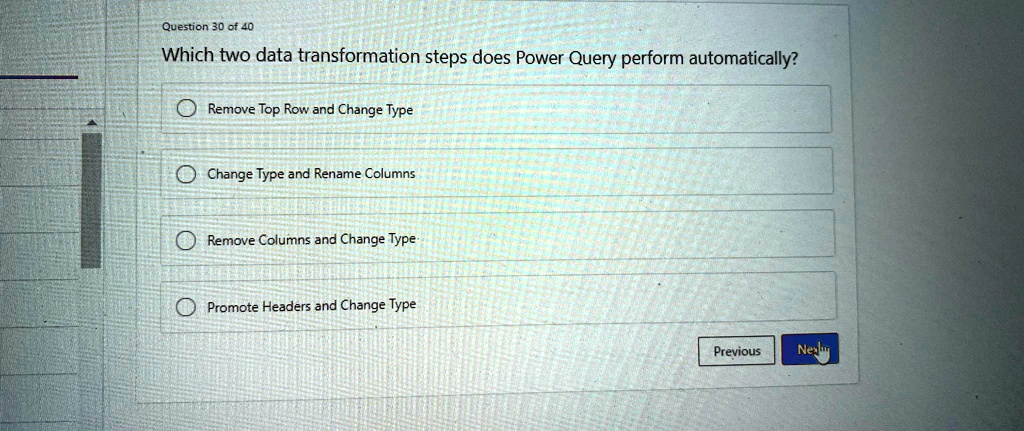 SOLVED: Question 30 of 40 Which two data transformation steps does ...