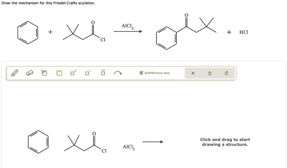Draw the mechanism for this Friedel-Crafts acylation. O AlCl3 + HCl ...