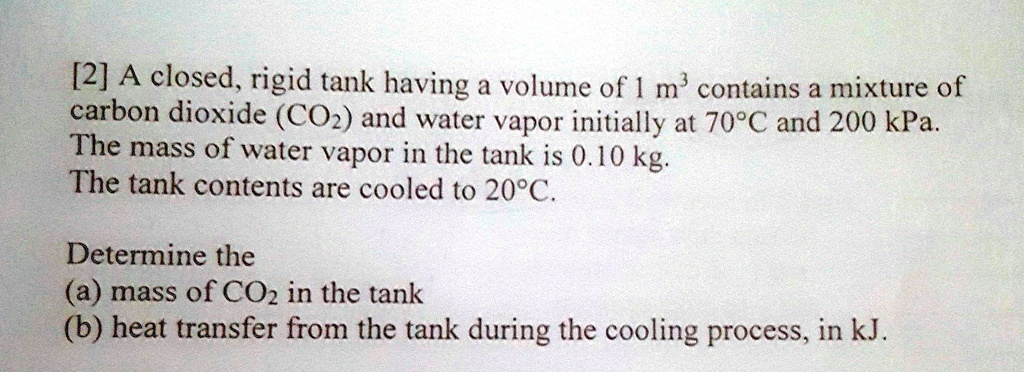 SOLVED: A closed, rigid tank having a volume of 1 m^3 contains a mixture of carbon dioxide and ...