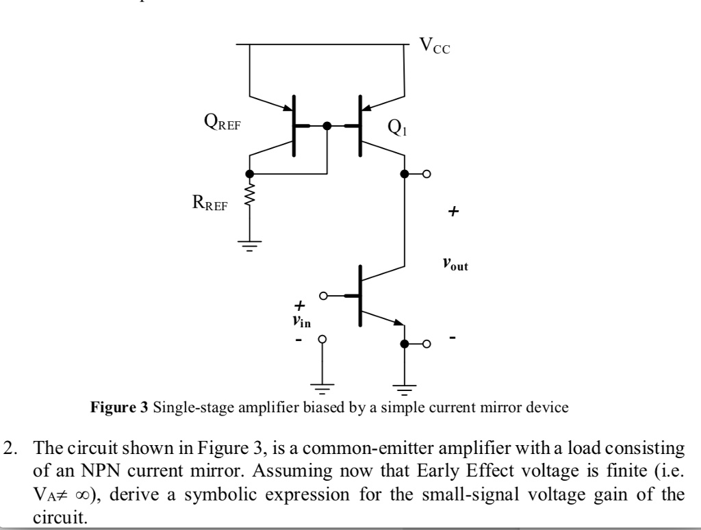 SOLVED: RREI Vout Figure 3: Single-stage amplifier biased by a simple current mirror device 2 ...
