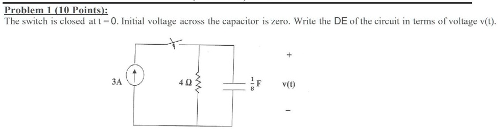 SOLVED: Problem 1 (10 Points): The switch is closed at t=0. Initial voltage across the capacitor ...