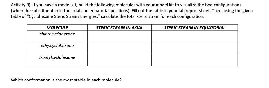 SOLVED:Activity B) If you have model kit, build the following molecules ...