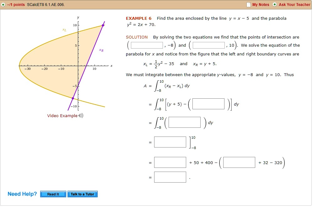 SOLVED: EXAMPLE 6: Finding the Area Enclosed by the Line Y = x - y^2 = 2x + 70 and the Parabola ...
