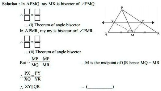 Solution: In PMQ, ray MX is bisector of ∠PMQ. (MP)/(MQ) = (MP)/(MR) In ...