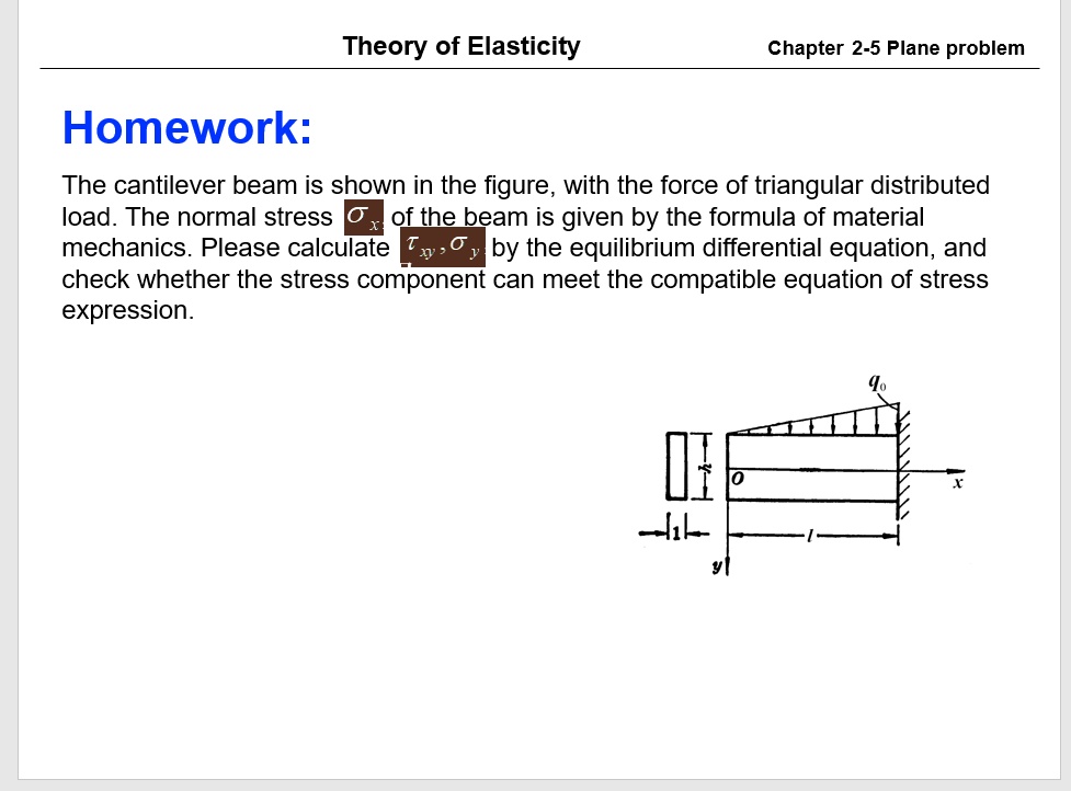 Homework: The cantilever beam is shown in the figure, with the force of ...