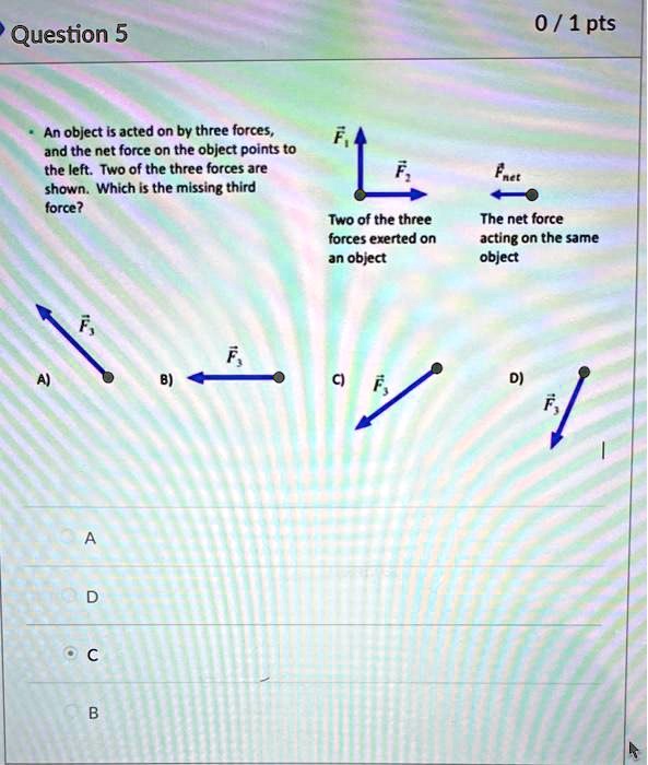 SOLVED: Question 5 An object is acted on by three forces, and the net force on the object points ...