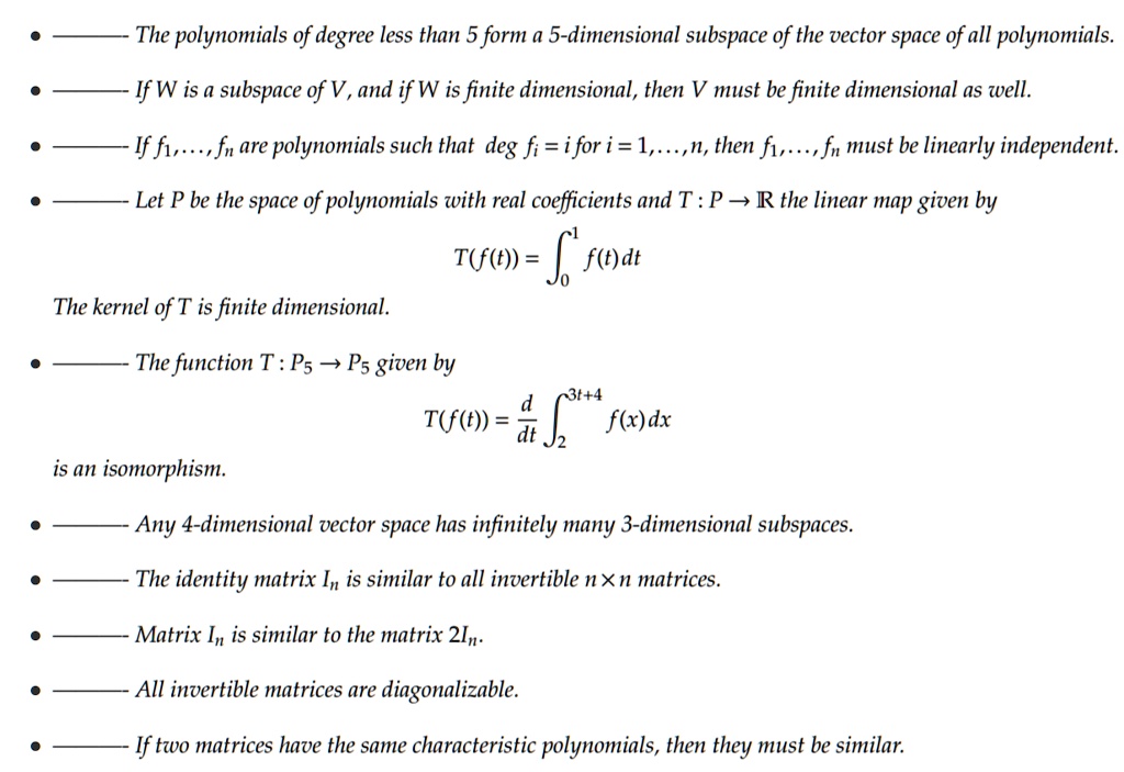 SOLVED: The polynomials of degree less than 5 form a 5-dimensional subspace of the vector space ...
