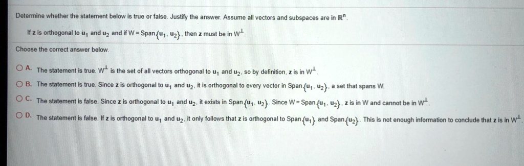 Solved Determine Whether The Statement Below Is True Or False Justily The Answer Assume
