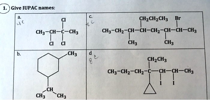 1. Give IUPAC names: a. Cl CH3-CH-C-CH3 Cl Cl b. CH3 CH3 CH CH3 c ...