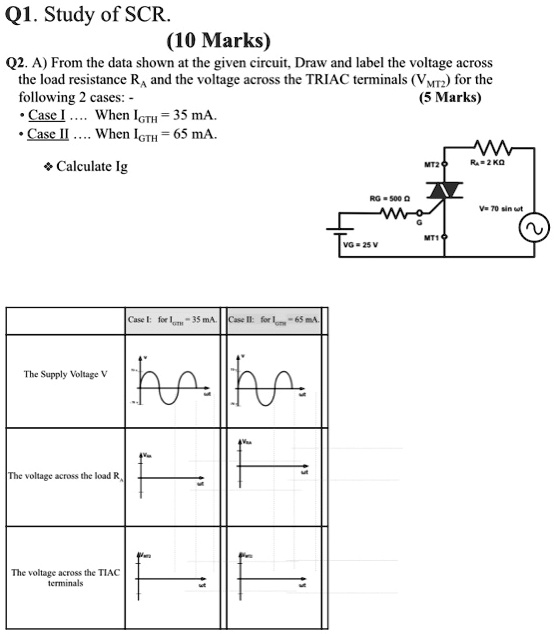 SOLVED: Q1. Study of SCR (10 Marks) Q2. From the data shown in the given circuit, draw and label ...