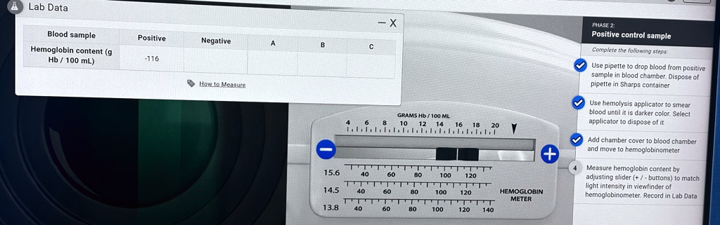 Lab Data Blood sample Hemoglobin content (g Hb / 100 mL) Positive Negative A B C -116 How to ...