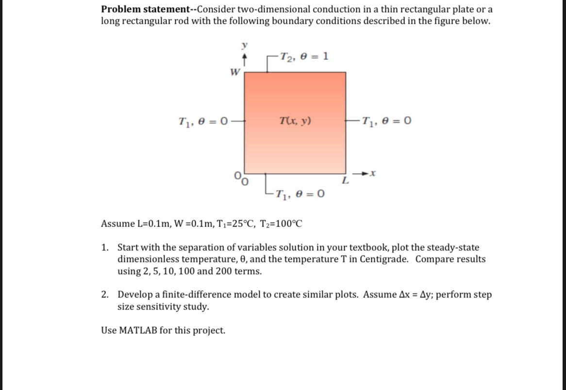 SOLVED: Problem statement–Consider two-dimensional conduction in a thin rectangular plate or a ...