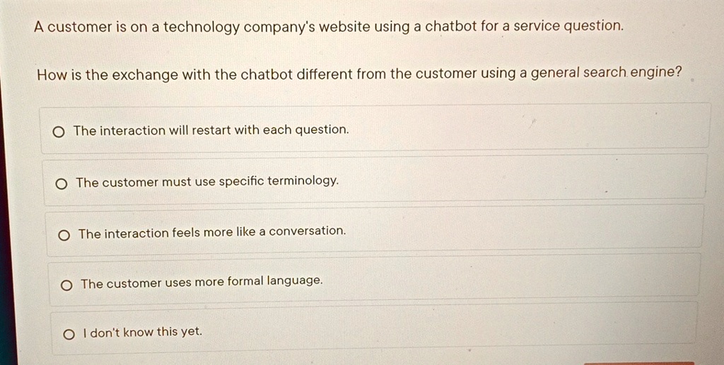 A customer is on a technology company's website using a chatbot for a ...