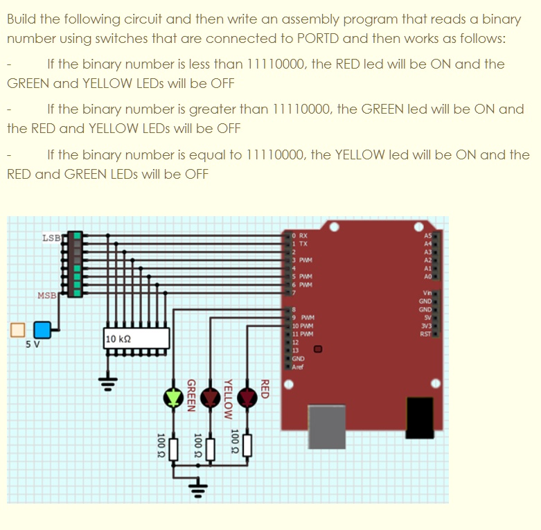 Build the following circuit and then write an assembly program that ...