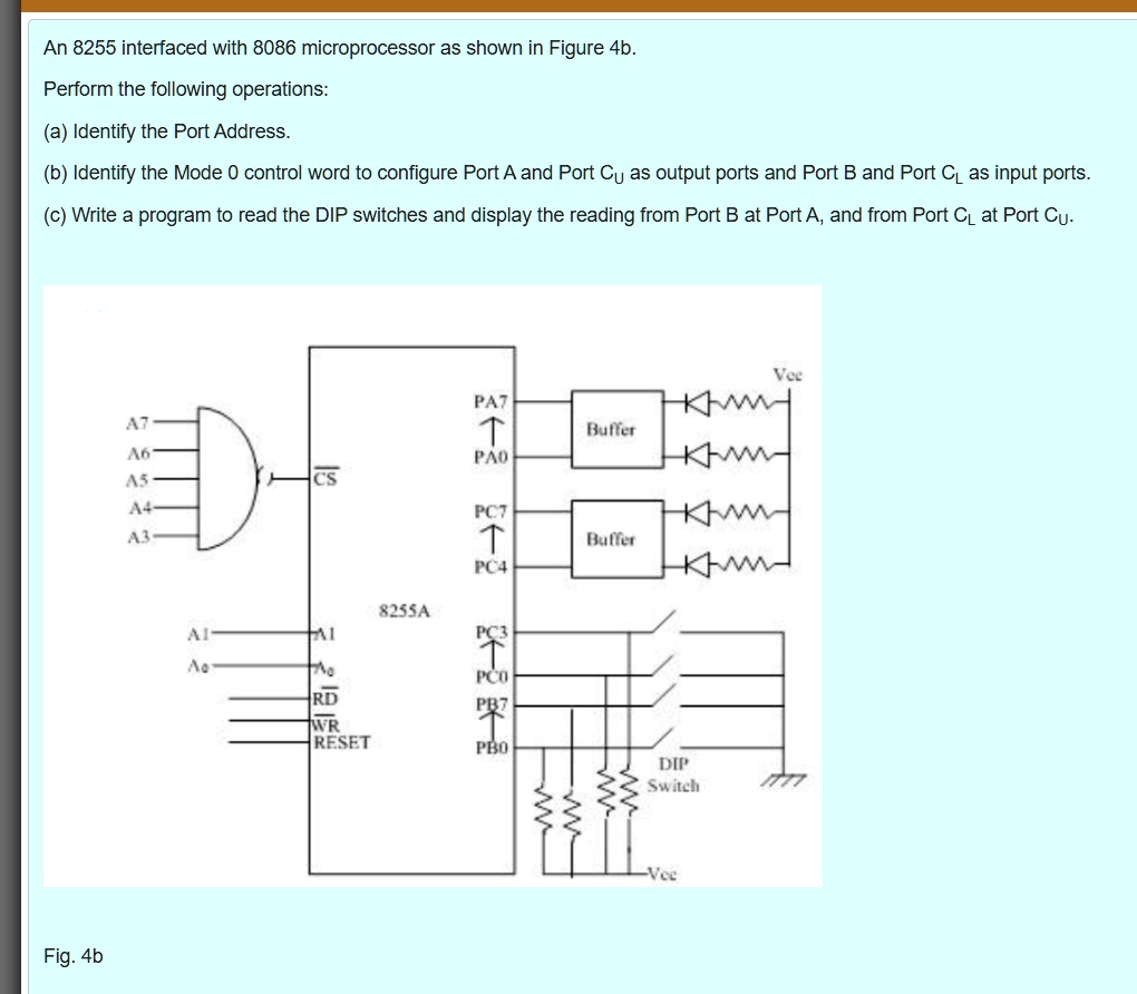 SOLVED: An 8255 interfaced with 8086 microprocessor as shown in Figure 4b. Perform the following ...
