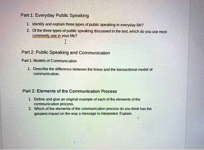 SOLVED Part 1 Everyday Public Speaking 1 Identify And Explain Three