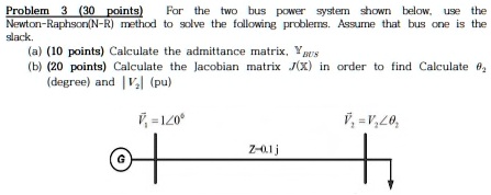 SOLVED: Problem 3 (30 points): For the two-bus power system shown below ...