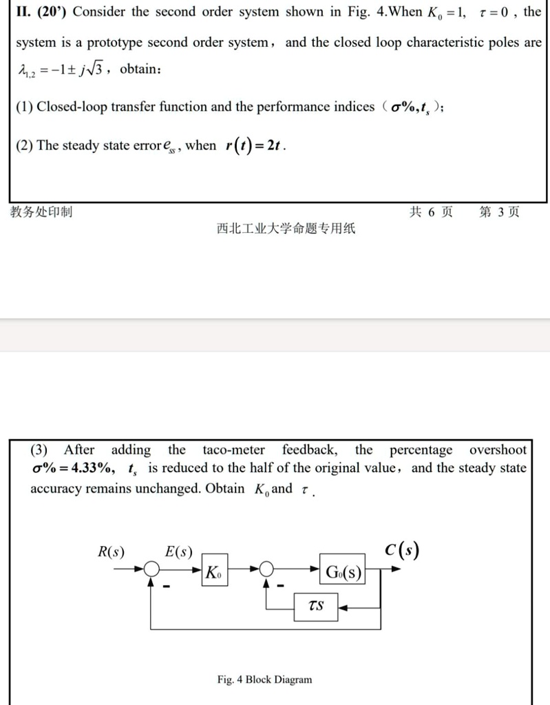 SOLVED: II.20 Consider the second-order system shown in Fig. 4. When K ...