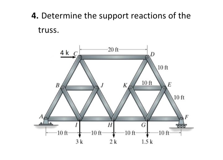 SOLVED: 4. Determine the support reactions of the truss.
