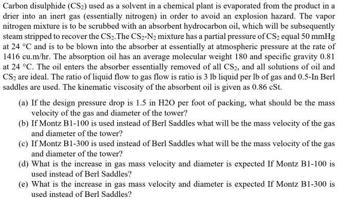 SOLVED: Carbon disulphide (CS2) used as a solvent in a chemical plant ...