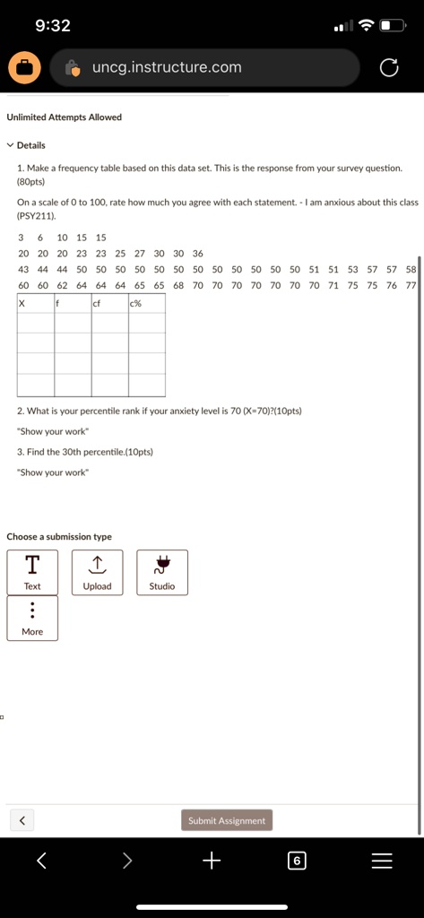 SOLVED: Texts: 9:32 uncg.instructure.com Unlimited Attempts Allowed v Details 1. Make a ...
