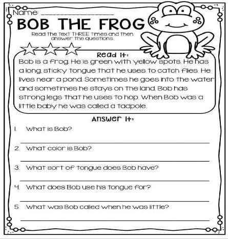 SOLVED: BOB THE FROG Read the text THREE times and then answer the ...
