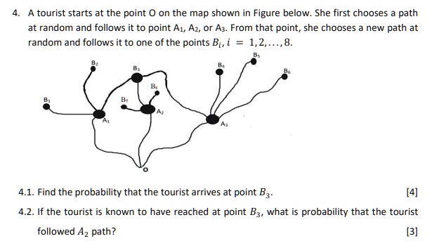 SOLVED: A tourist starts at the point 0 on the map shown in Figure below. She first chooses path ...