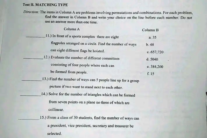 Test II. MATCHING TYPE Direction: The items in Column A are...
