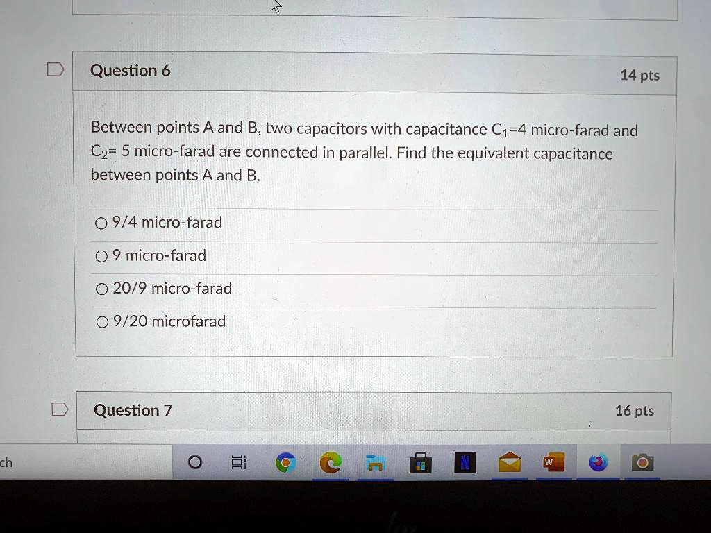Question 6 14 pts Between points A and B, two capacitors with ...