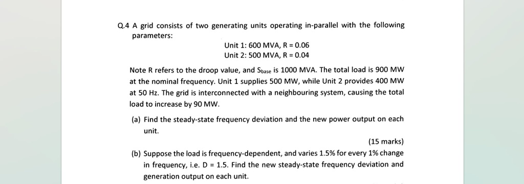 SOLVED: Q.4 A grid consists of two generating units operating in parallel with the following ...