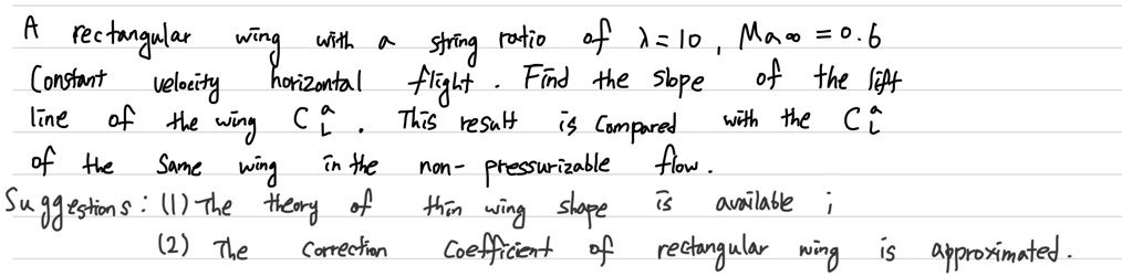 A rectangular wing with a string ratio of λ = 10, M∞ = 0.6 (Constant ...