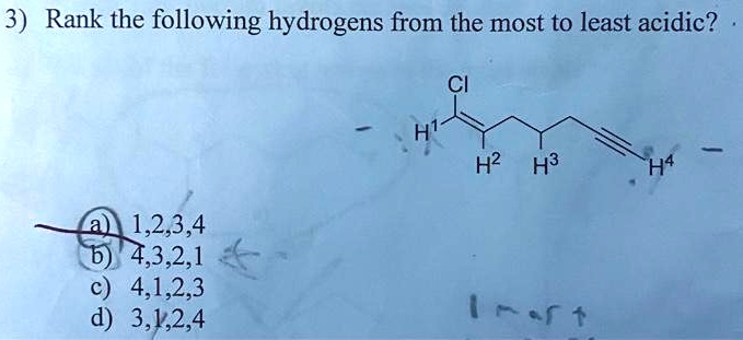 SOLVED: Text: Rank the following hydrogens from the most acidic to ...