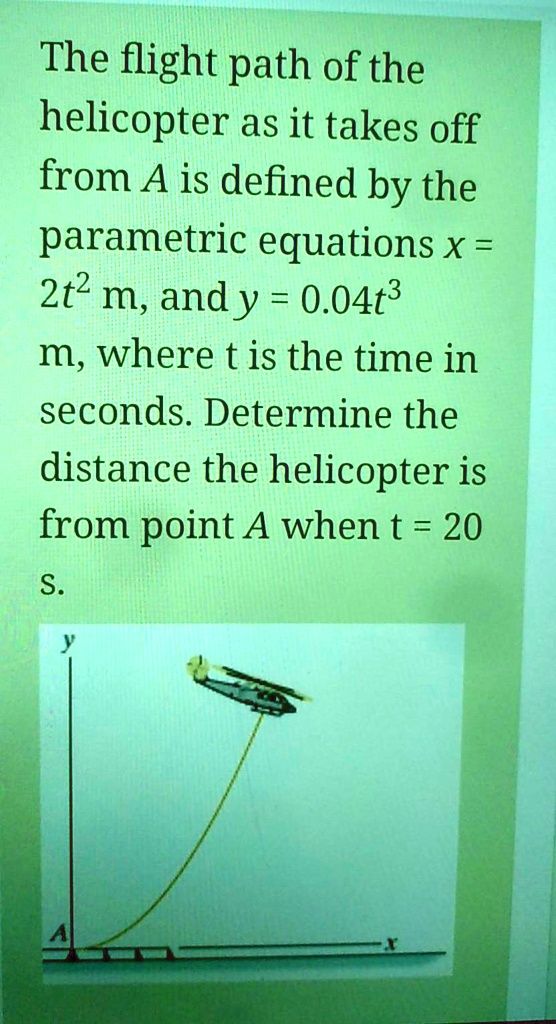 SOLVED: The flight path of the helicopter as it takes off from A is defined by the parametric ...