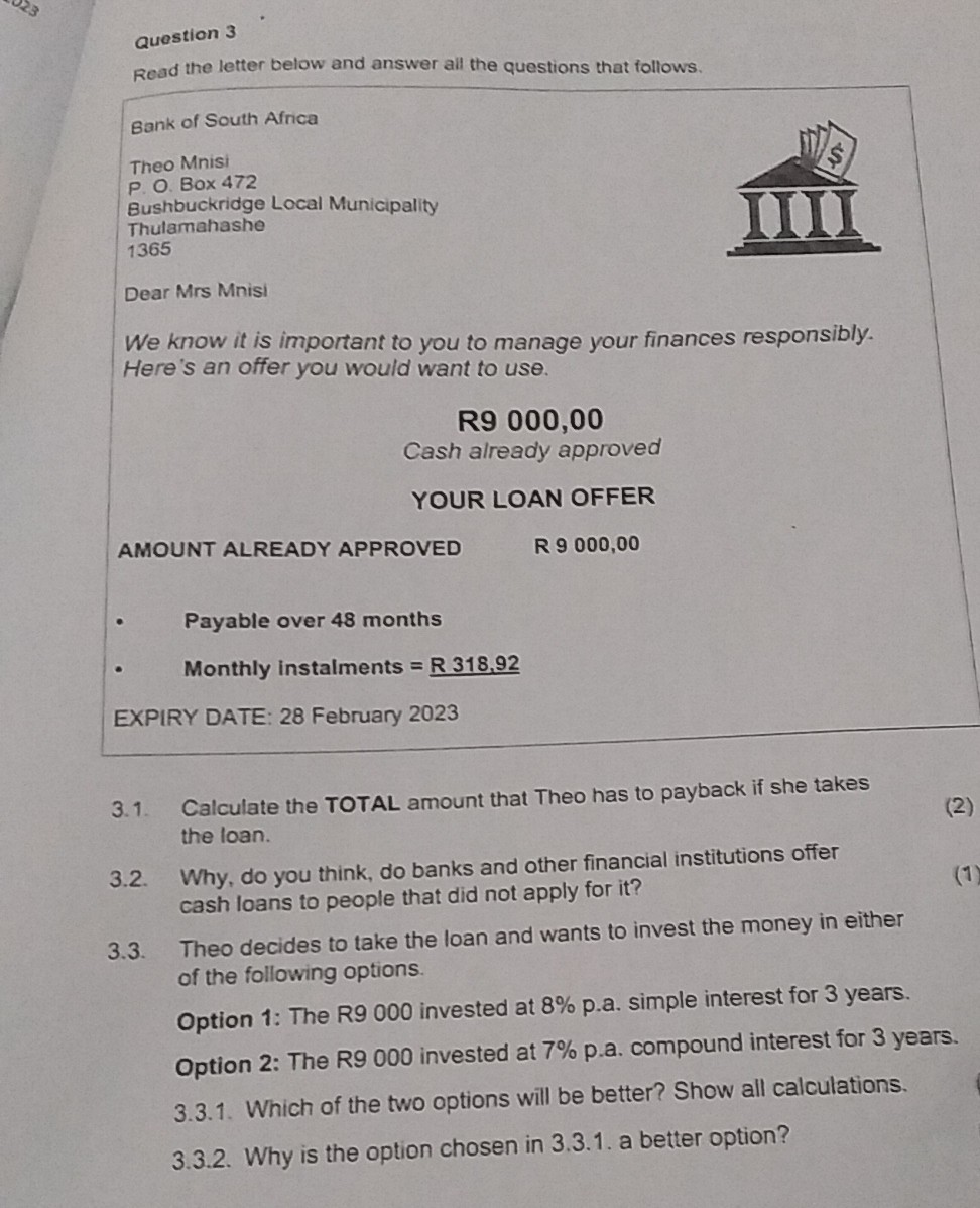 Question 3 Read the letter below and answer all the questions that ...